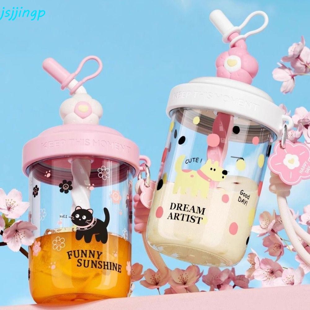 Jsjjingpขวดน้ํา,หมวกกันฝุ่นถ้วยดื่มความจุสูง,ป้องกันการวางมือถือทนความร้อนการ์ตูนฟางขวดเด็ก ...