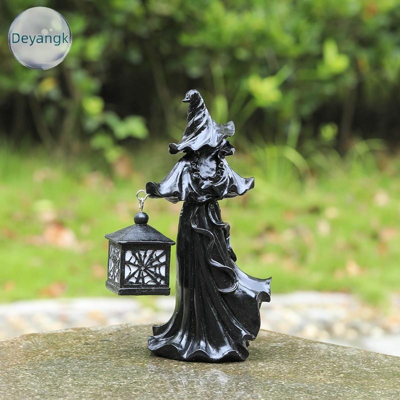 Deyangk ตกแต่งฮาโลวีนรูปปั้นแม่มดพร้อมโคมไฟ, Resin Hell Messenger Ghost ...