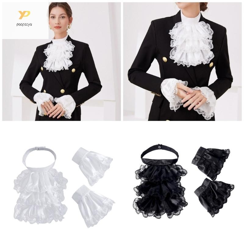 PPY False Cuffs และ Tiered Ruffled ลูกไม้ Colonial Jabot ชุด Victorian ...