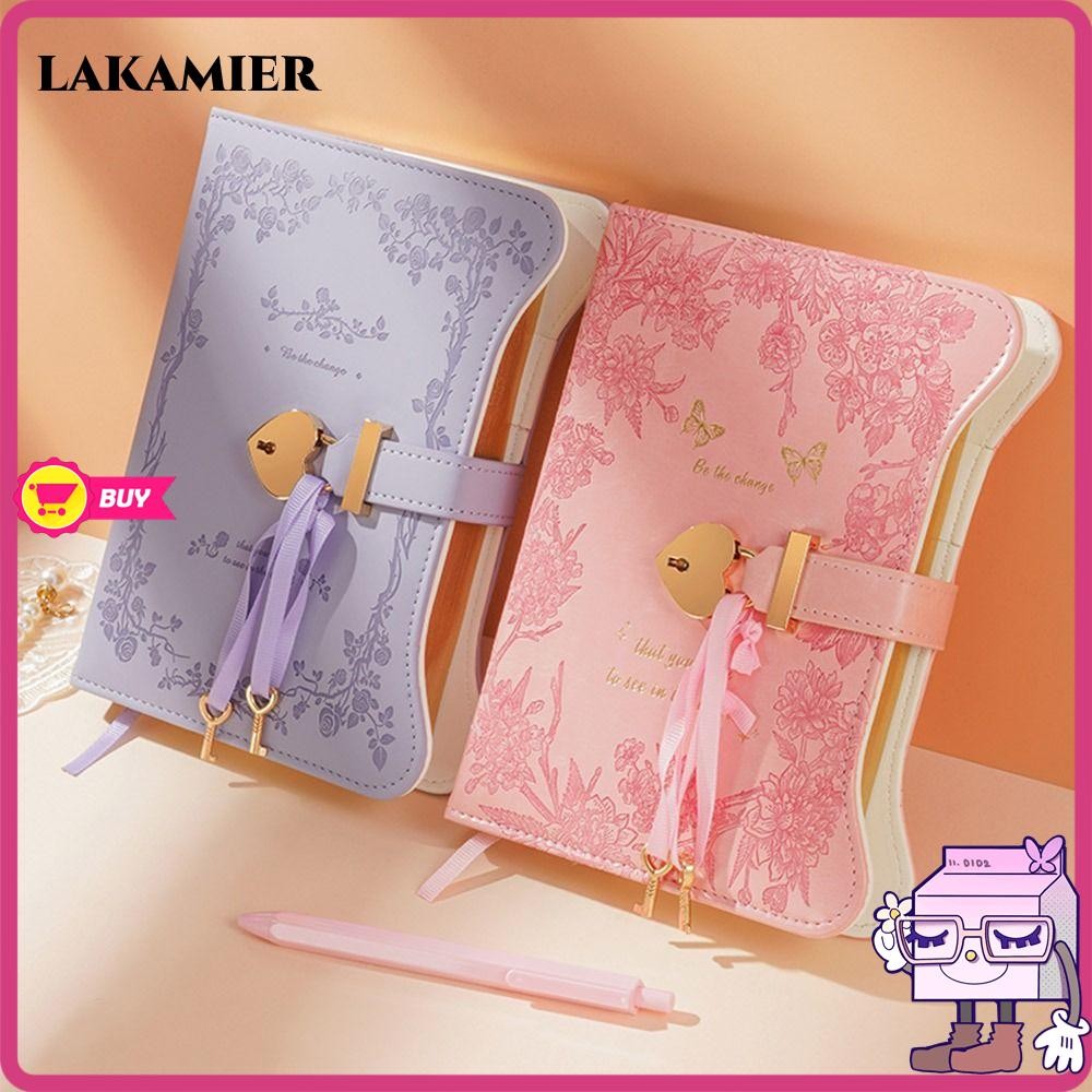 สมุดบันทึก LAKAMIER พร้อมปุ่มล็อครัก สมุดบันทึกไดอารี่หนัง PU น่ารัก B6 ขนาด 360 หน้า Notepad ...