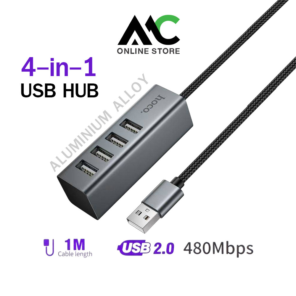 HOCO HB1A USB HUB 4 Port เพิ่มช่องเสียบ USB สำหรับ PC Labtop สายยาว 1 ...
