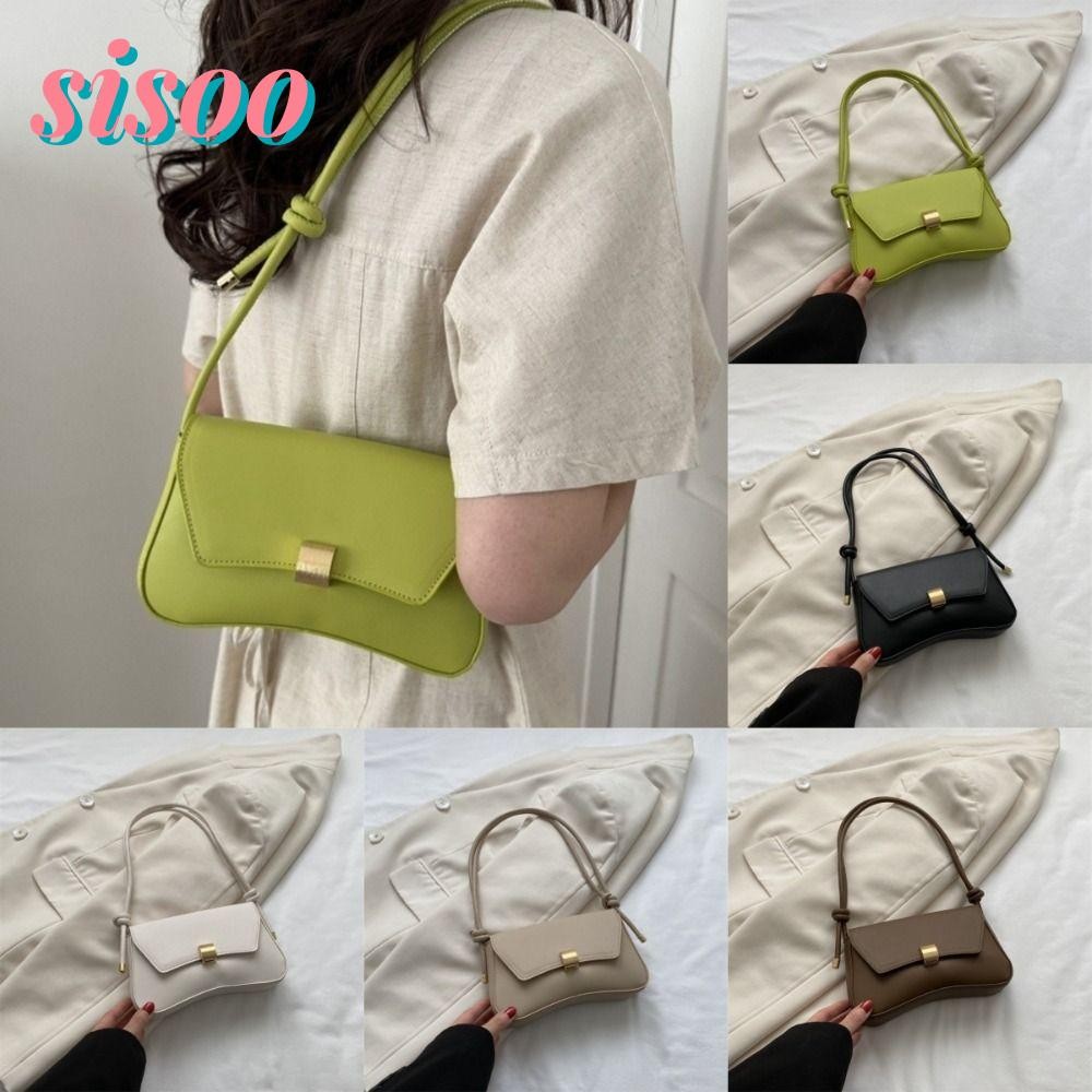 SISOO กระเป๋าใต้วงแขน สไตล์วินเทจสีทึบ หนังPU กันน้ำ น้ำหนักเบา ...