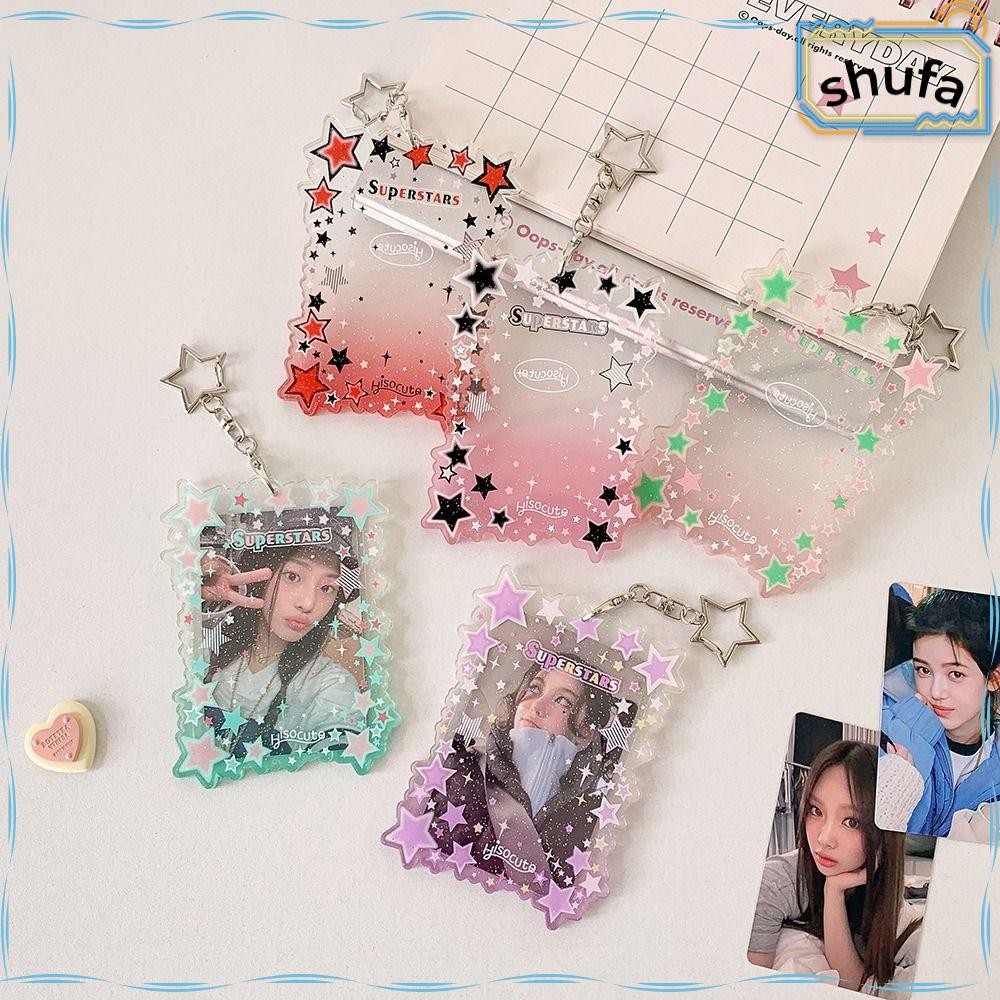 SHUFA พวงกุญแจภาพถ่ายขนาดเล็ก ดีไซน์เกาหลีน่ารัก พร้อมลายน้ำเงินระยิบ ...