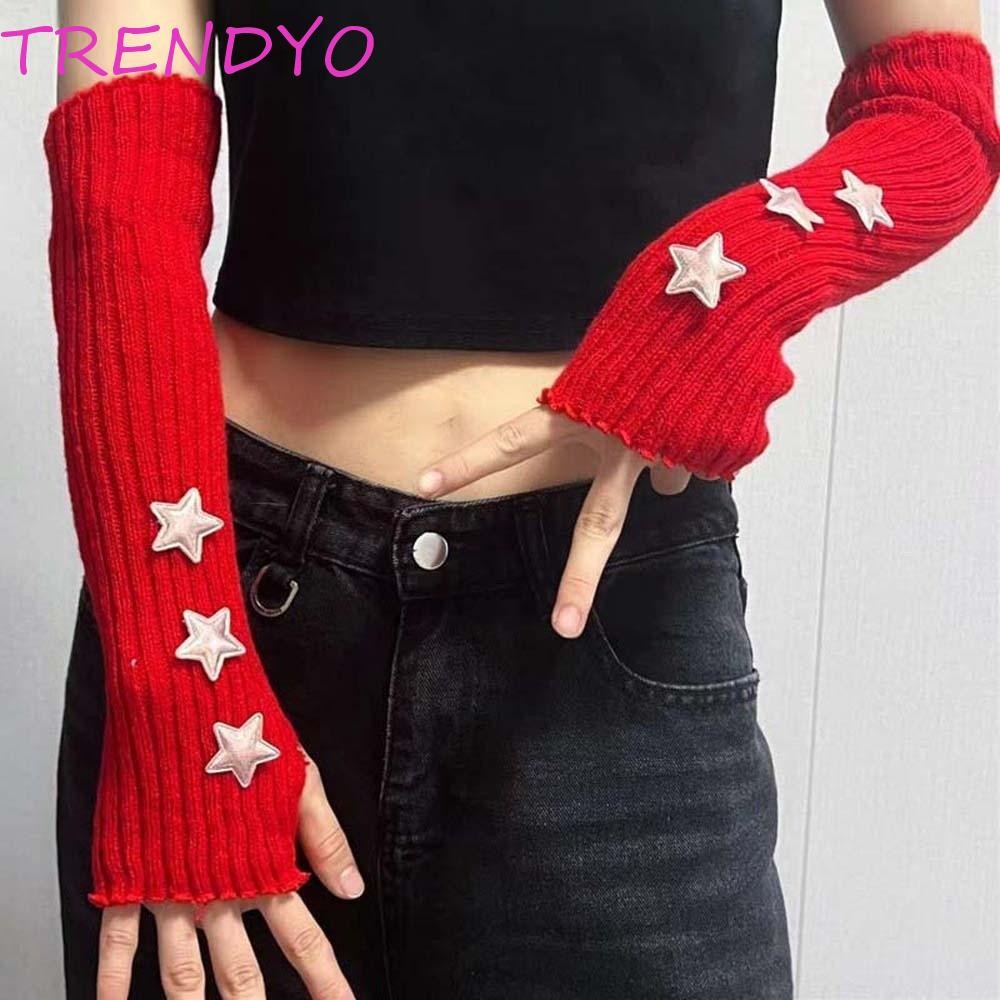 TRENDYO ถักแขนไร้นิ้ว, ยืดหยุ่นยาว Y2K Star Arm Cover, ถุงมือแขนยาวสี ...