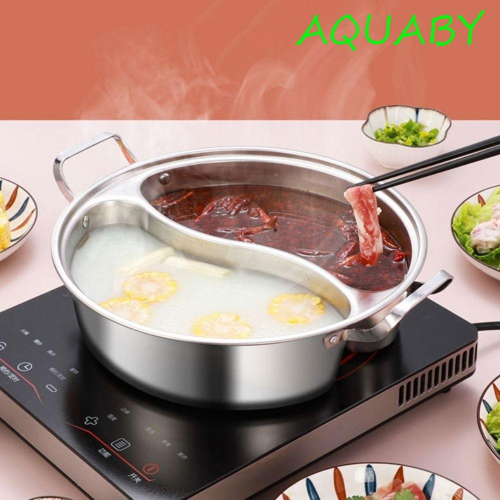 AQUABY แบ่งหม้อร้อน, สแตนเลสพร้อมฝาปิดแก้วจีนซุป Hotpot, เครื่องครัว Binaural จับ Rust-proof ...