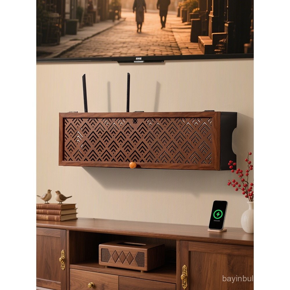 Wifi Router Storage Box การเจาะ-ฟรีติดผนังตู้ทีวี Set-Top Box Hollow ...