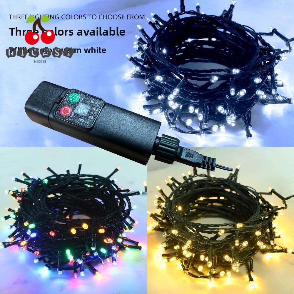 NICESI ไฟสตริงคริสต์มาส, 10 เมตร 100LED จับเวลารีโมทคอนโทรล LED String Light, ทนทาน USB ชาร์จ 8 ...