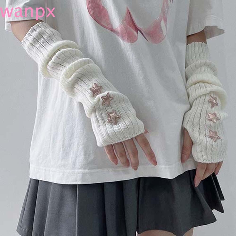 WANPX ถัก Fingerless แขน,ยืดหยุ่นยาว Y2K Star Arm Cover, ยาว Cuff ...