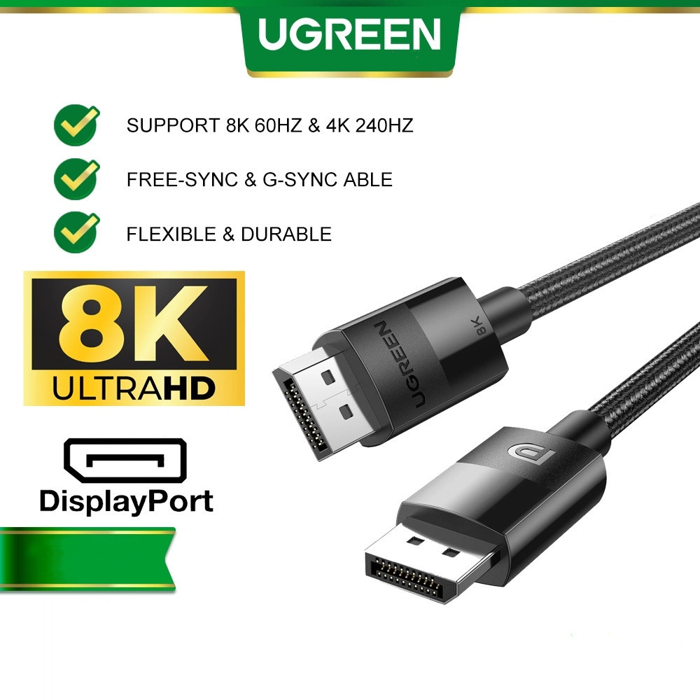 UGREEN สาย DisplayPort DP 1.4 8K60Hz 4K240Hz Free-Sync G-Sync HDR Video ...