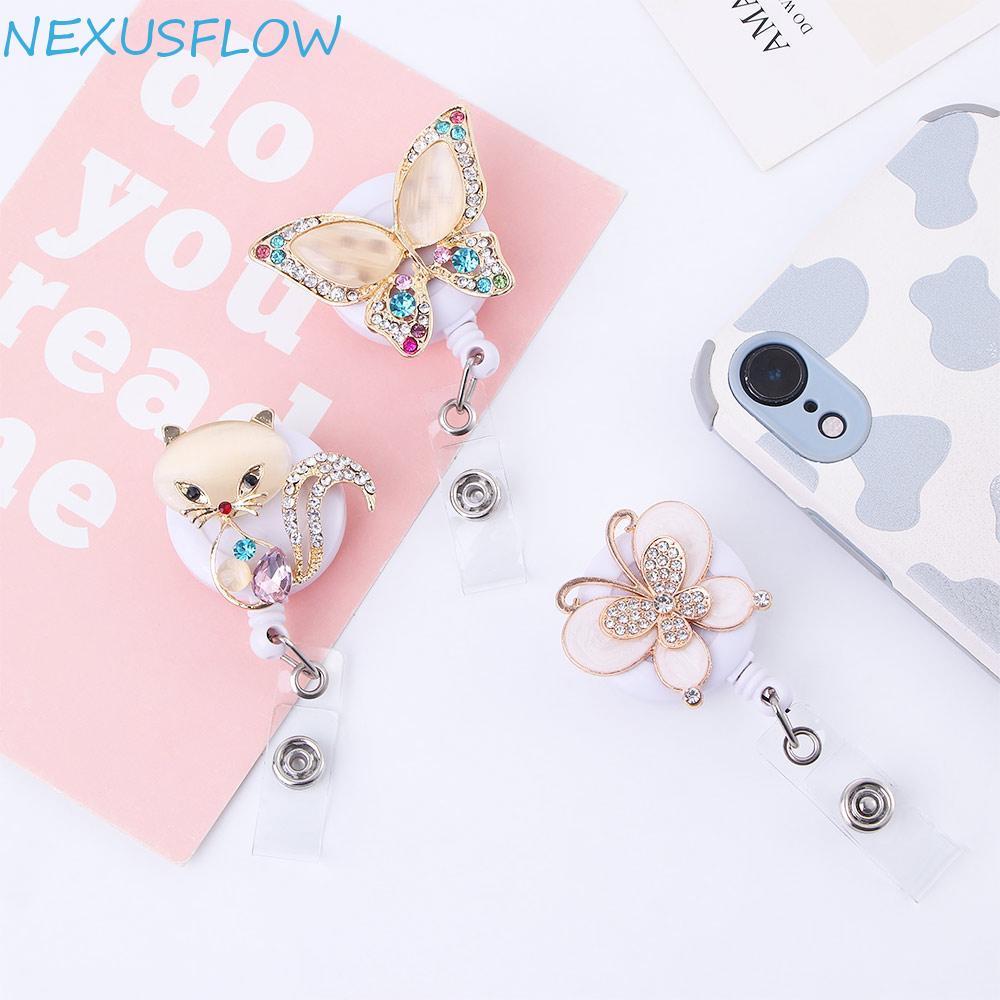 NEXUSFLOW Retractable Badge Reel ผีเสื้อ Rhinestones ชื่อการ์ดหน้าอกการ์ดทํางานคลิปการ์ดช้าง ...