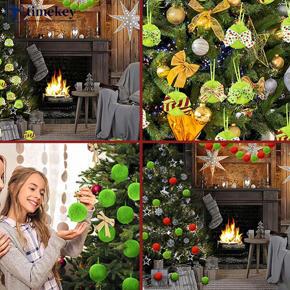 TME Green Furry Christmas Ball เครื่องประดับคริสต์มาสโบว์ Hairball จี้ ...