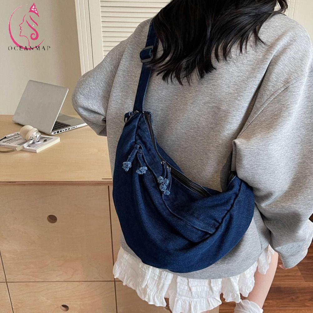 OCEANMAP Canvas Dumpling Bag สไตล์อเมริกัน เดินทางสะดวก พกพาได้ง่าย ...