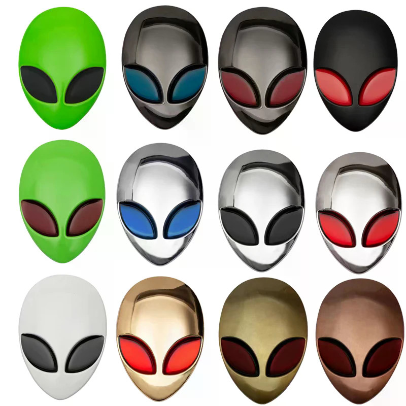 2pcs โลหะ 3D Alienware Alien Head UFO โลโก้ Badge Emblem Decals รถ ...