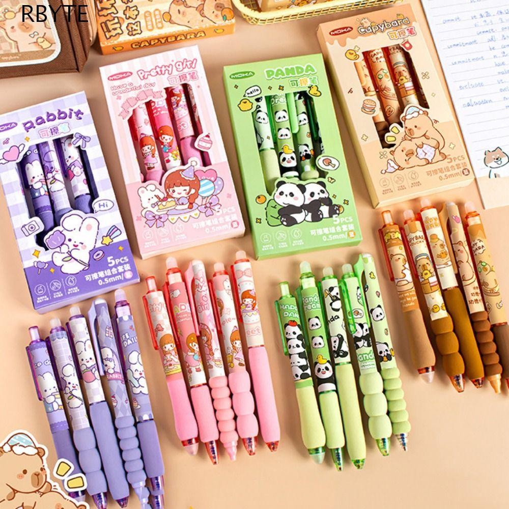 RBYTE 5 ชิ้น Erasable ปากกา, INS 0.5 มม.ปากกาเจลลบได้,การ์ตูนหมึกสีฟ้าความงามน่ารัก Neutral ปาก ...