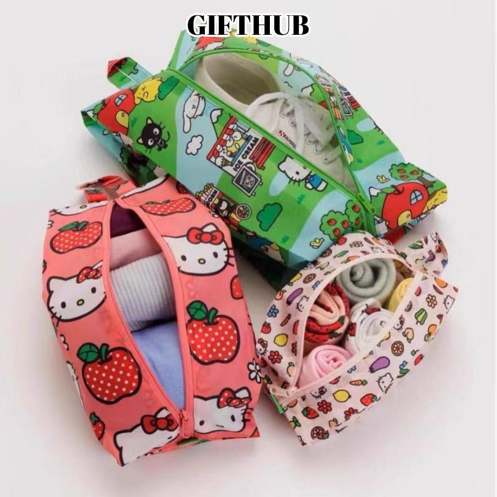 LULLABY 3 ชิ้น/เซ็ต Hello Kitty กระเป๋าเก็บ, ซิปการ์ตูนรองเท้าถุงเท้า ...
