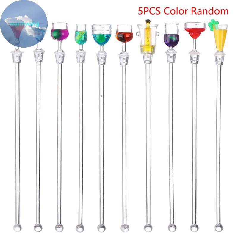 Warmwing 5 ชิ้นกาแฟกวน Sticks ค็อกเทล Stirrers เครื่องปั่น Frother แก้วพลาสติกผสมเครื่องดื่ม ...
