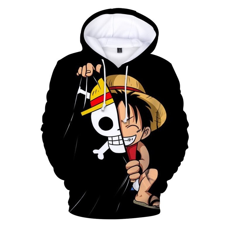 One Piece Hoodie สไตล์ Harajuku Hip Hop พรินท์ลายการ์ตูน Luffy และ Zoro ...
