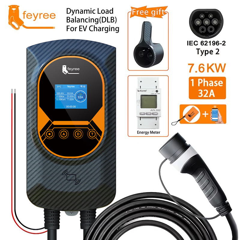 Feyree Type2 สาย 32A 7.6KW EV Charger แบบไดนามิกโหลด Blancing EVSE ...