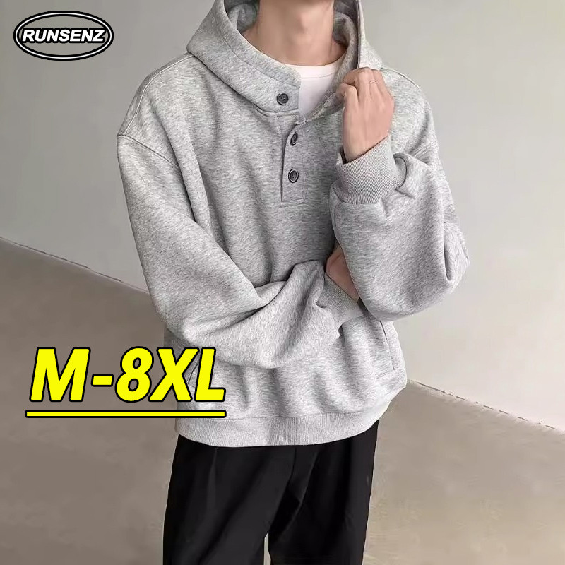 M-8XL เวอร์ชั่นเกาหลี High-end เสื้อกันหนาวมีฮู้ดผู้ชาย Basic หลวมสบายๆแขนยาว Plus ขนาด Hoodie ...