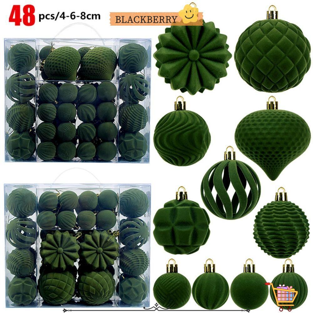 BLACKBERRY 48PCS Flocked Christmas Ball, 4/6/8 ซม. Suspensable ...