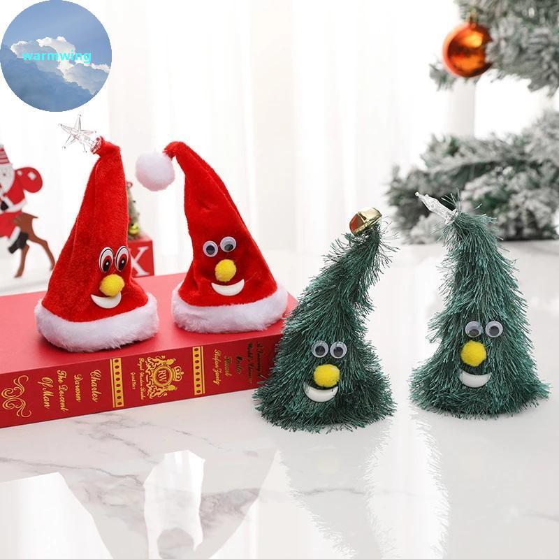 Warmwing 1 PC Swing ร้องเพลงต้นคริสต์มาสหมวกสวัสดีปีใหม่ไฟฟ้าเรืองแสงเพลง Plush หมวกตลกของเล่น ...