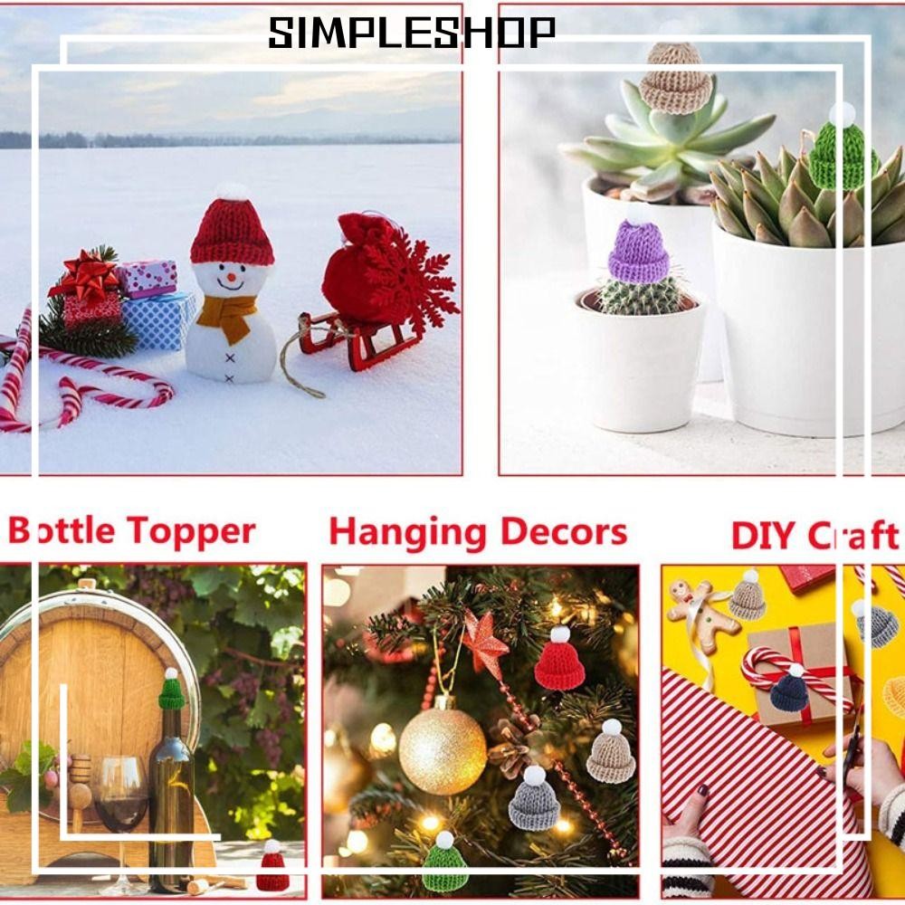 SIMPLESHOP 20 ชิ้นหมวกตุ๊กตา, Handmade เส้นด้ายหมวกคริสต์มาส, เครื่องประดับต้นคริสต์มาสถัก DIY ...