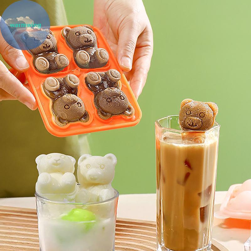 Warmwing 4 Grid 3D Little Teddy Bear Shape Ice Cube แม่พิมพ์ซิลิโคน Silian Little Bear Ice Block ...