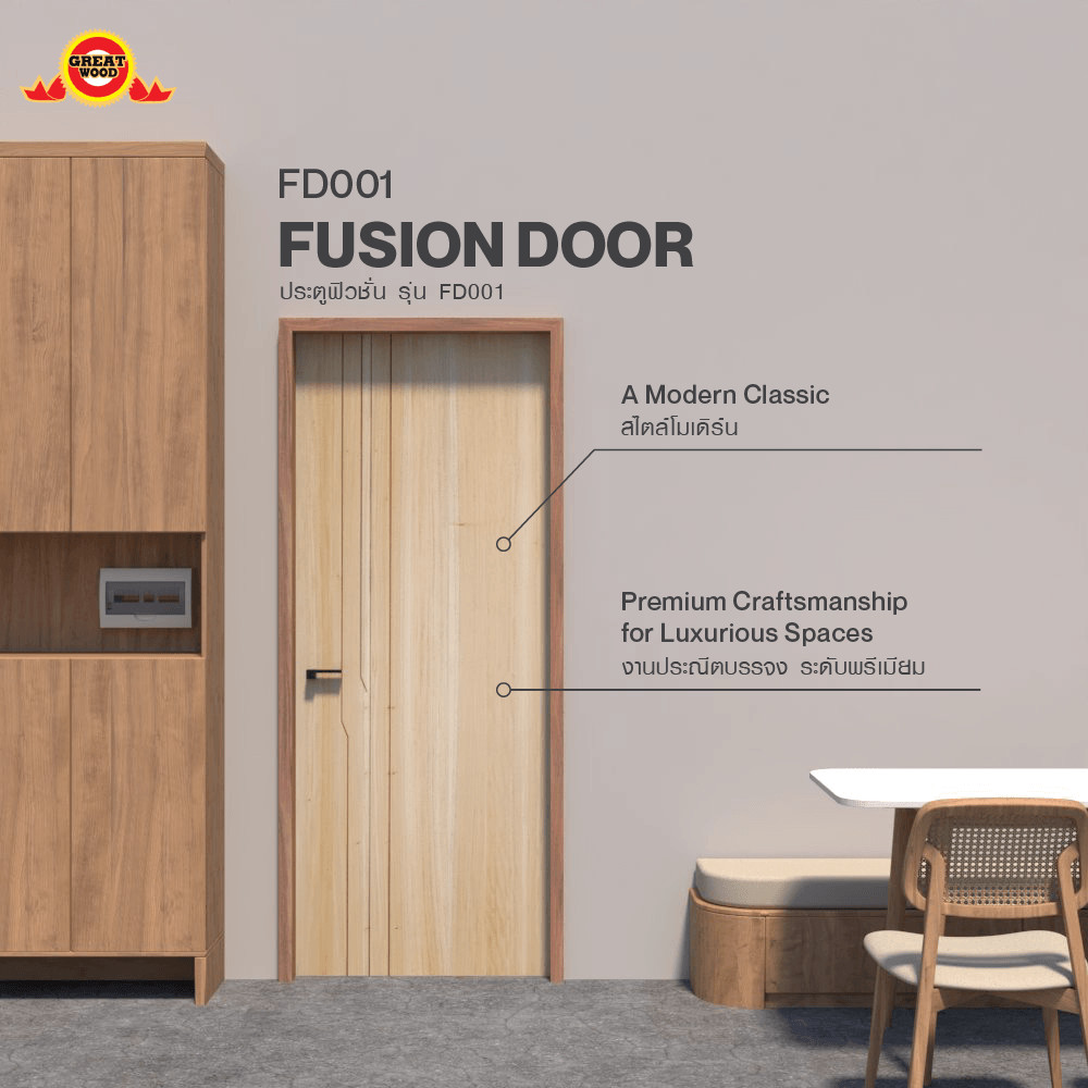 ShopKB GREATWOOD ชุดประตูไม้มะฮอกานีเซาะร่องพร้อมวงกบ รุ่น FD001 (กราไฟ ...