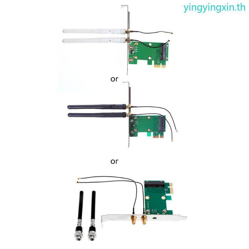 YIN Wifi Card Mini PCI-E ถึง PCI-E 1X อะแดปเตอร์เดสก์ท็อป + เสาอากาศ 2 ...