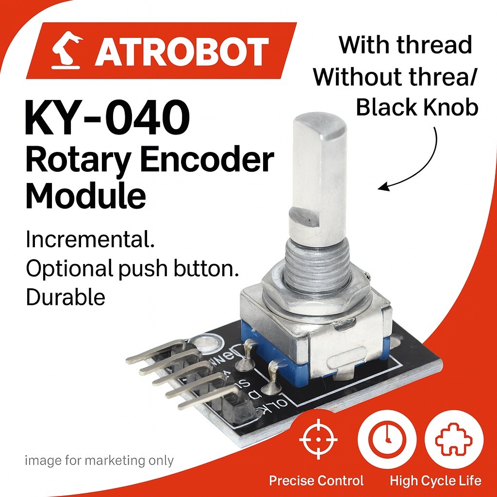 KY-040 Rotary Encoder โมดูลอินครีเมนทัล 360° 20 PPR แม่นยำสูง พร้อมปุ่ม ...