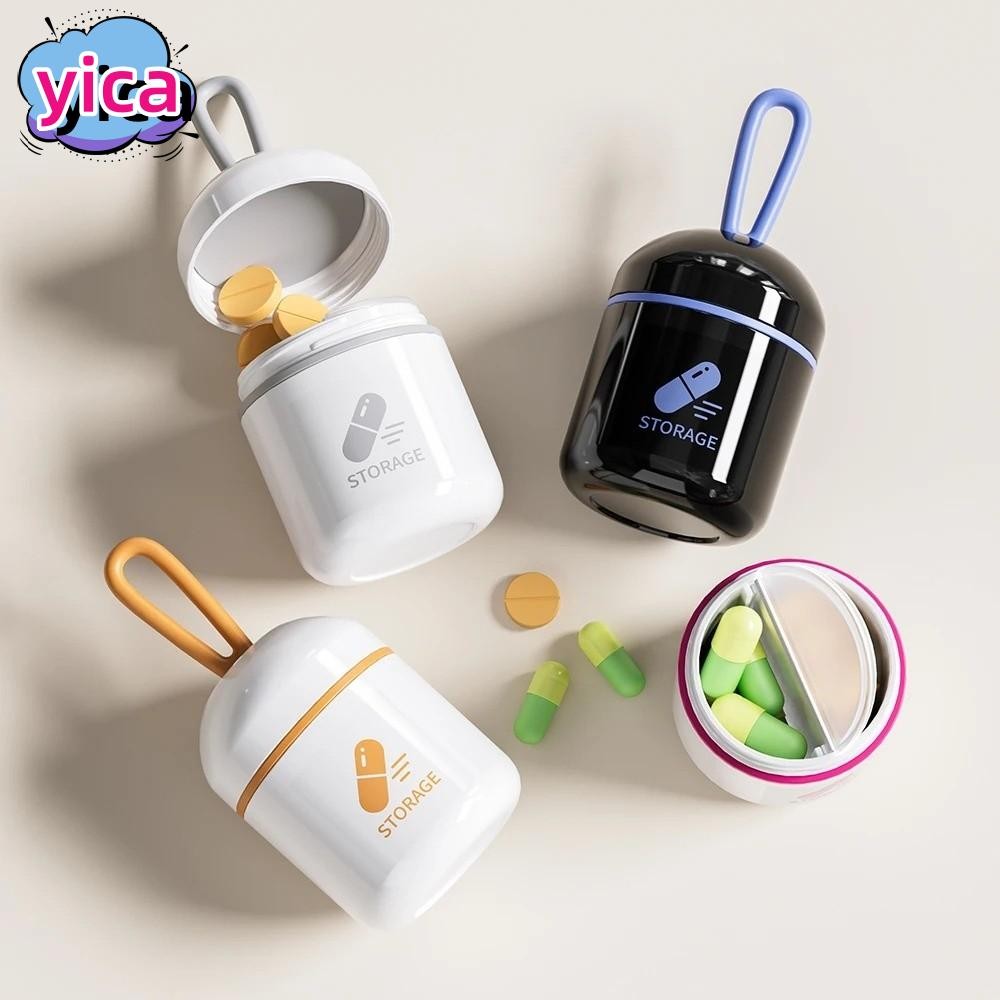 YICA กล่องยาแบบพกพา, กล่องเก็บยาป้องกันความชื้นสองช่อง, การออกแบบที่จับ ...