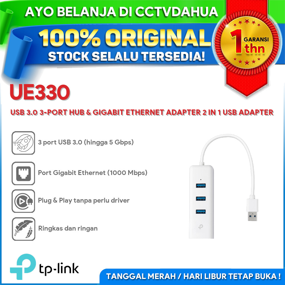 TP-LINK UE330 USB 3.0 3-PORT HUB & GIGABIT ETHERNET ADAPTER 2 IN 1 USB ...