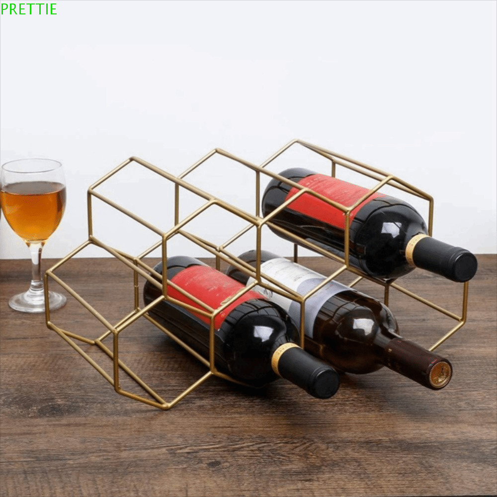 PRETTIE ที่ใส่ไวน์ตกแต่ง 1 ชิ้น Barware ชั้นวาง Space Saver โลหะหก ...