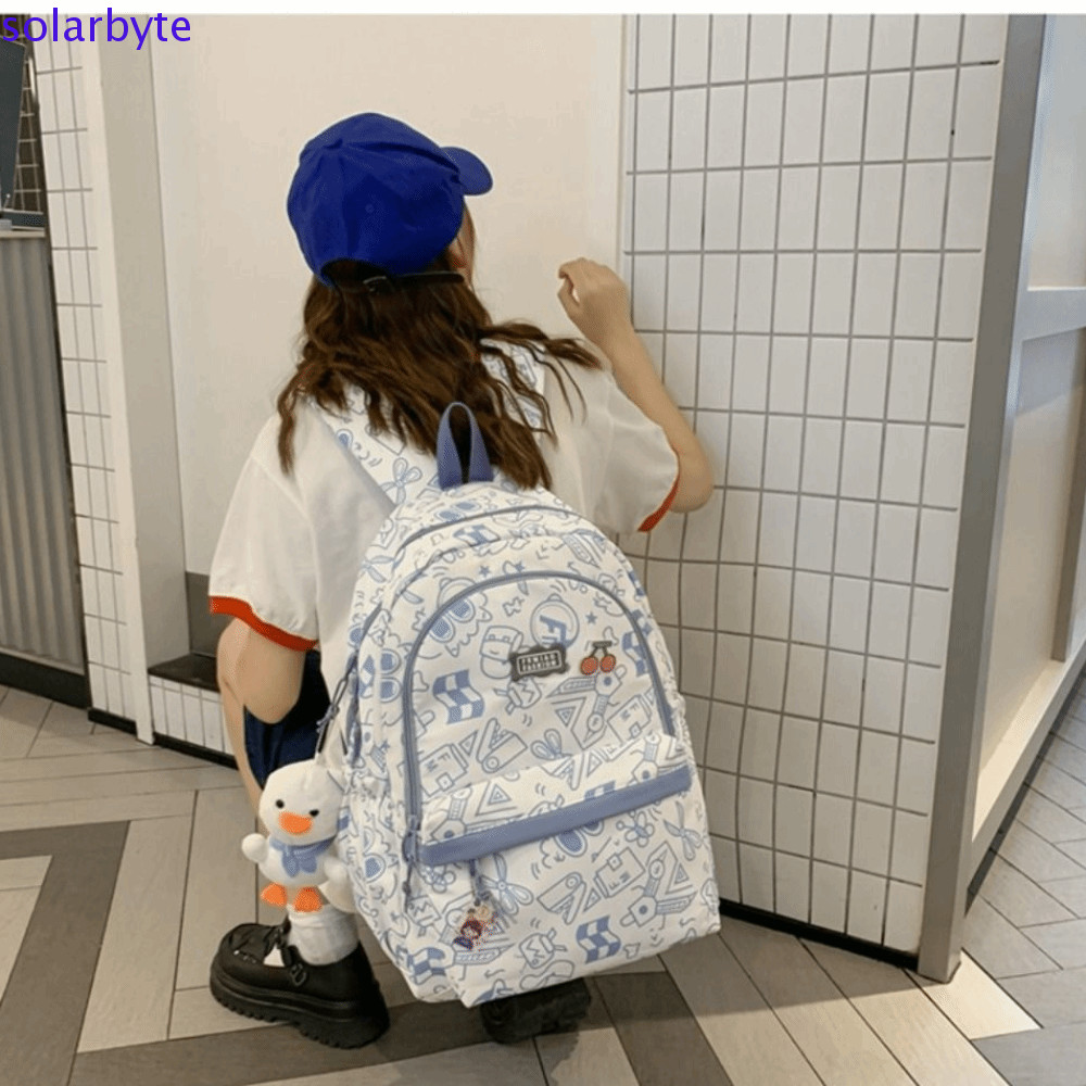 SOLARBYTE กระเป๋าเป้สะพายหลังนักเรียน, กระเป๋านักเรียนผ้าไนลอน Graffiti, กระเป๋าหลายช่อง Doodle ...