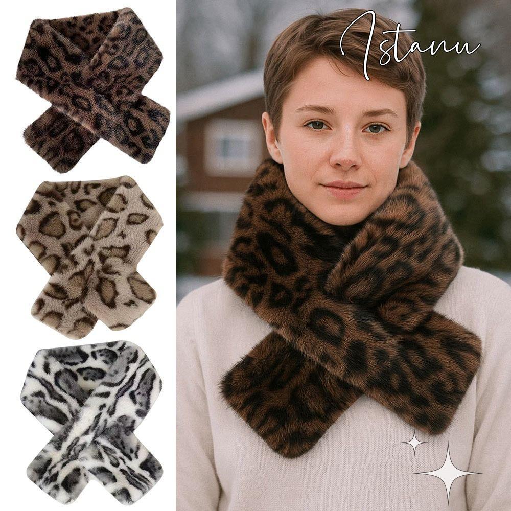 ISTANU ผ้าพันคอเสือดาวพิมพ์ แบบหนานุ่ม สไตล์เกาหลี กันลม faux fur ...