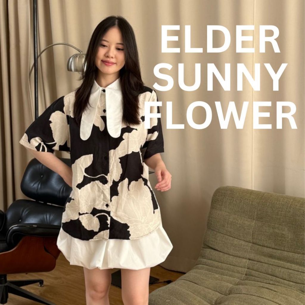 Elder sunny flower เสื้อเชิ้ตoversize ปก peter pan collar |dressylismm ...
