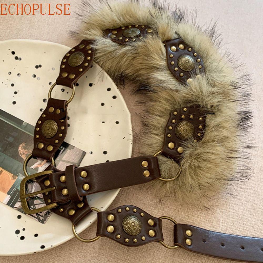 เข็มขัดแฟชั่น FURRY สไตล์ Punk และ Vintage แบบ Korean PU Leather Belt ...