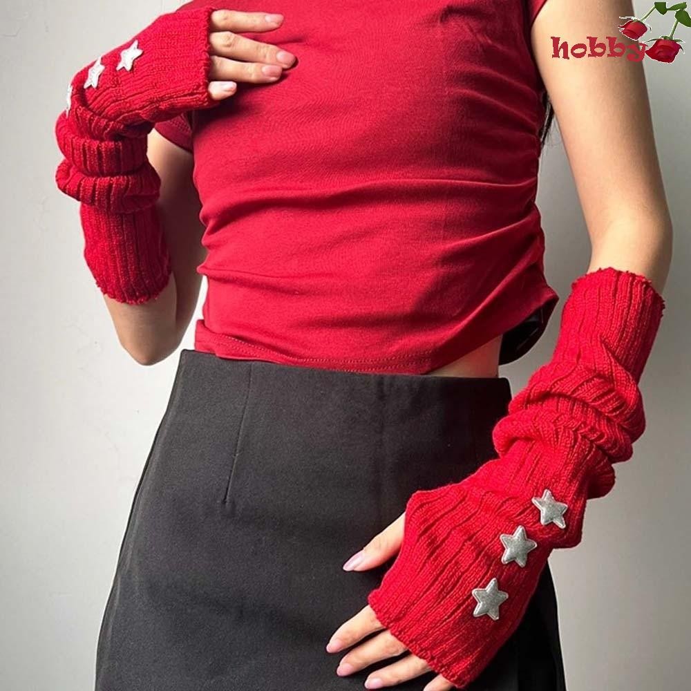 HOBBY ถัก Fingerless แขน,ยืดหยุ่นยาว Y2K Star Arm Cover,เสื้อผ้าอุปกรณ์ ...