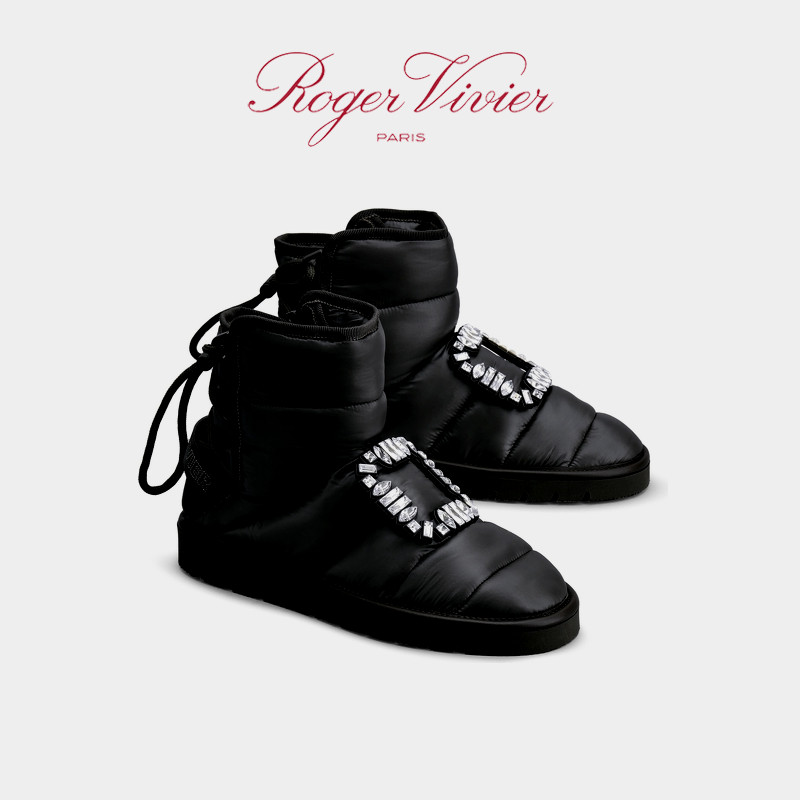 Roger Vivier/RV รองเท้าผู้หญิง WinterViv เพชรหัวเข็มขัดรองเท้าสั้น ...