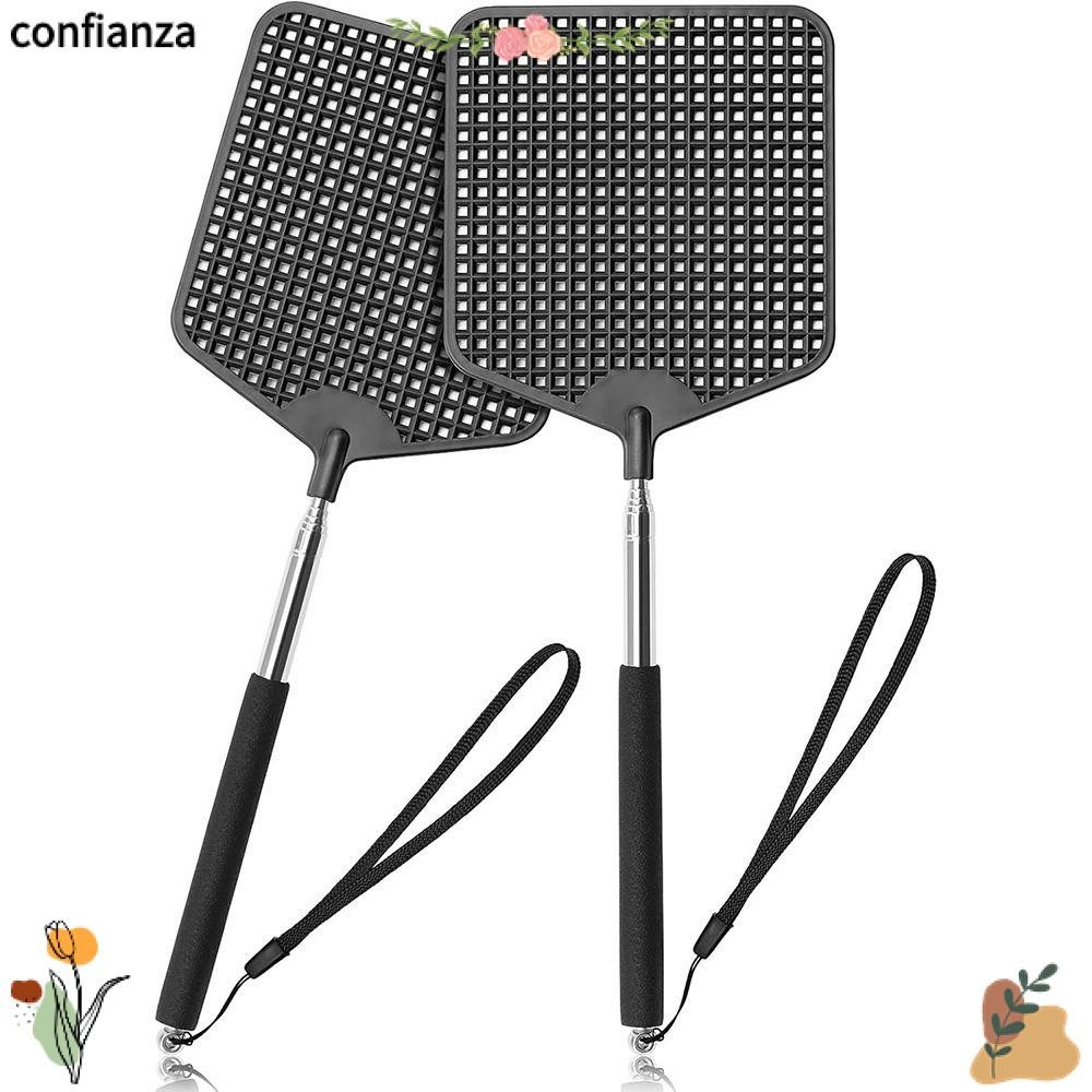 CONFIANZA Telescopic Fly Swatters, สีดํา Heavy Duty Flyswater, สแตนเลส ...
