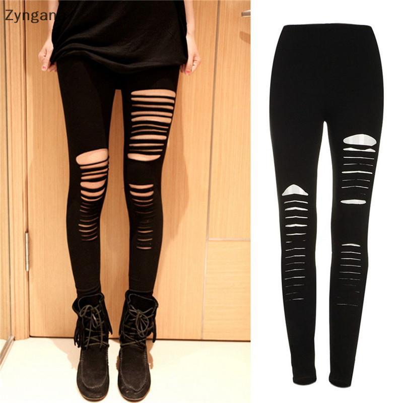 Zyngana เซ็กซี่ ck Punk Ripped ฉีกขาด Slashed ตัดลายกางเกงขายาว Gothic ...