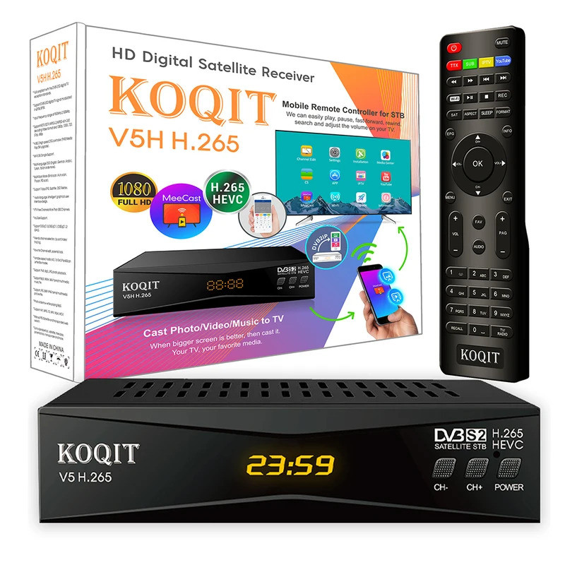 Koqit V5H H265 HEVC DVB S2 เครื่องรับสัญญาณดาวเทียมสมาร์ท Meecast TV ...