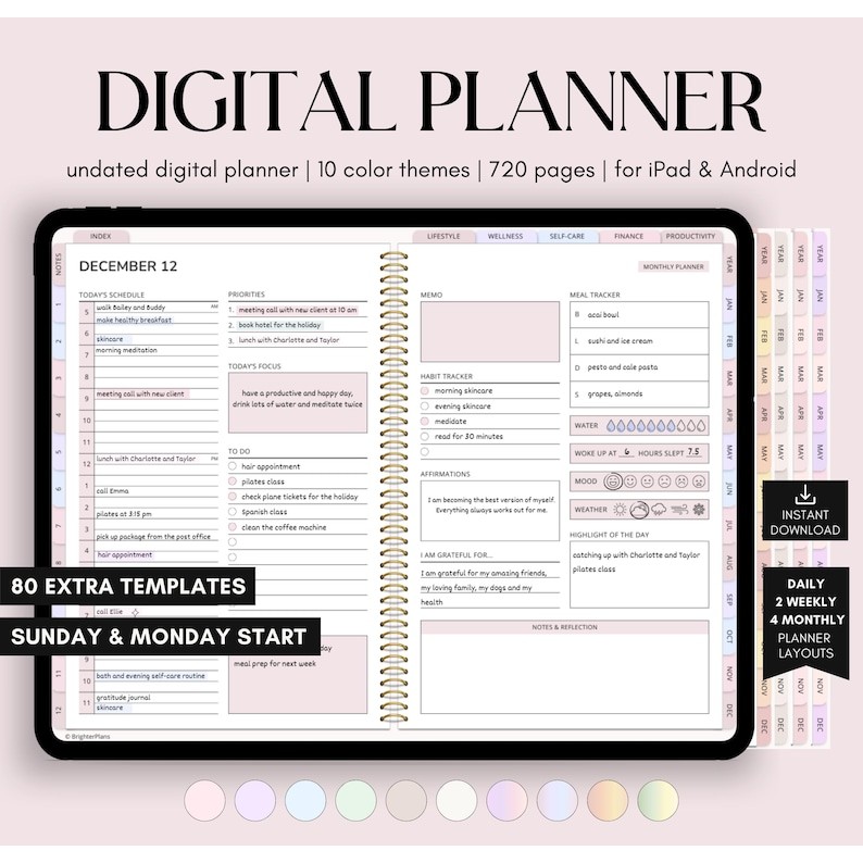 All-in-One Digital Planner Undated, iPad & Android Planner, ปฏิทิน ...