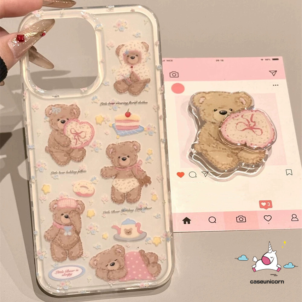 การ์ตูนดอกไม้พิมพ์หมีDoughnutเค้กโบว์สําหรับIPhone 13 15 16 11 17 12 14 ...