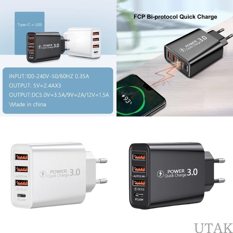 TUAKE เครื่องชาร์จเดินทางในยุโรป 3 พอร์ต USB Type C การชาร์จอย่าง ...