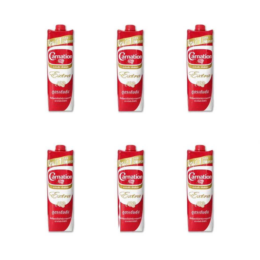 Carnation Extra นมสดคาร์เนชั่น extra นมข้นจืด ขนาด1Lt (แบบ 6 กล่อง ...