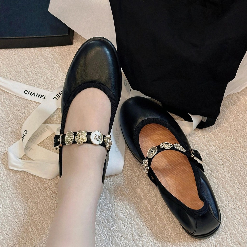 Small Small Gold Buckle Soft-Soled Mary Jane รองเท้าผู้หญิงแบนหัวเข็ม ...