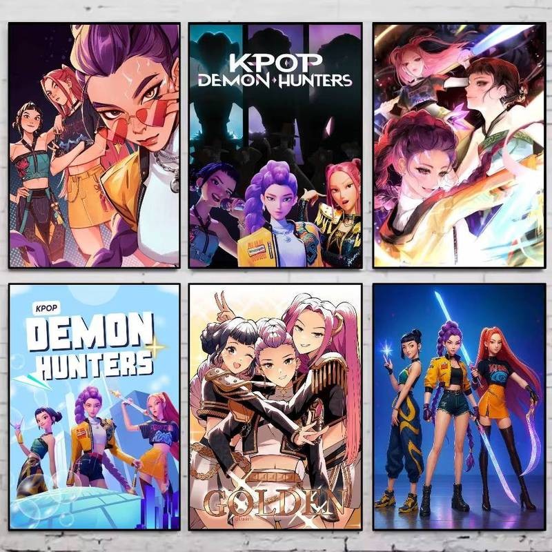 โปสเตอร์ภาพยนตร์สไตล์ผ้าใบ KPop Demon Hunters สำหรับดีkorบ้านและตกแต่ง ...