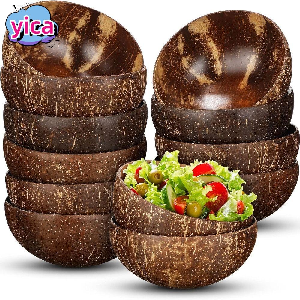 YICA ชามมะพร้าว, ชามสลัดแบบใช้ซ้ําได้ไม้, บนโต๊ะอาหารกินเปลือกมะพร้าว ...