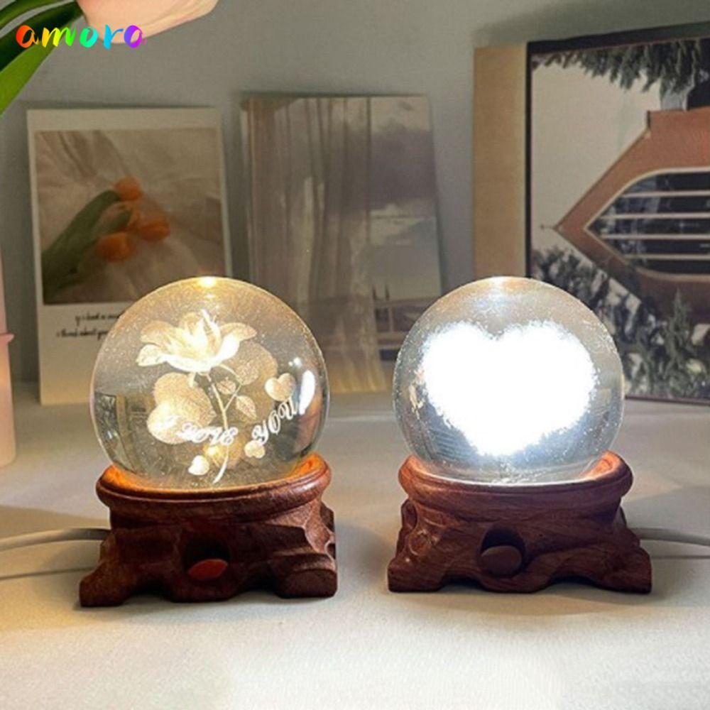 AMORA แก้วทรงกลม, LED Luminous Crystal Ball ฐาน, ไม้หัตถกรรมการถ่ายภาพ ...